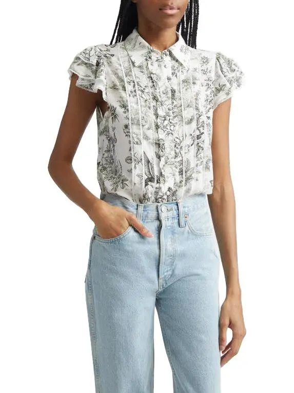 Alice + Olivia Minda Ruffle & Lace Silk Shirt - Daybreak