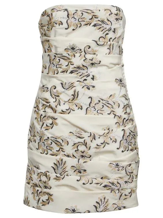 Carolina Herrera Metallic Embroidered Strapless Dress - Ivory Multi