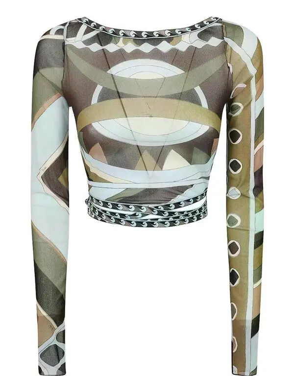 Emilio Pucci Printed Tulle Crop Top - Brown