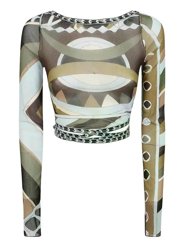 Emilio Pucci Printed Tulle Crop Top - Brown