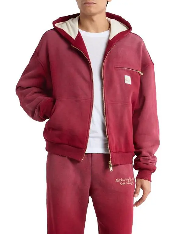 NOTHING GROWS OVERNIGHT Running Horse Zip-up Hoodie - Maroon