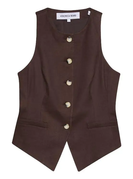 Veronica Beard Hartwell Linen Blend Vest - Dark Mocha