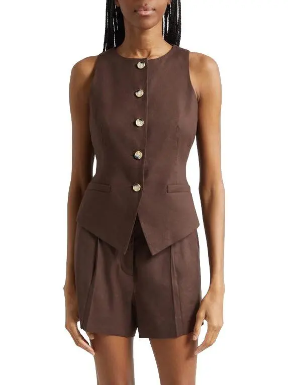 Veronica Beard Hartwell Linen Blend Vest - Dark Mocha