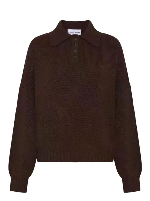 EMERSON RENALDI Buttoned Polo Top - Brown