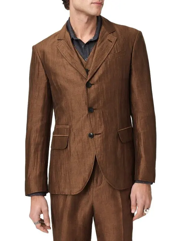 John Varvatos Rind Linen-blend Jacket - Clay Brown
