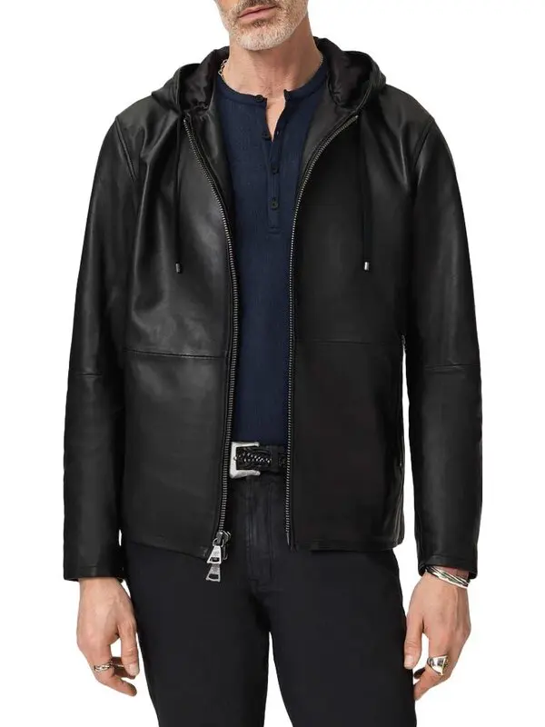 John Varvatos Niko Leather Hoodie - Black