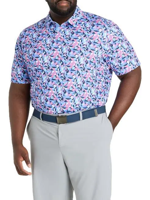 CALLAWAY Big & Tall Dogwood Floral Geometric Polo Shirt - Vista Blue