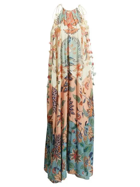 Farm Rio Tie Shoulder Maxi Dress - Boho Floral Delhi Mi