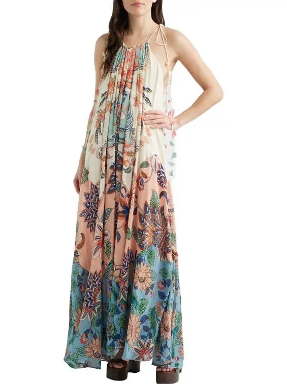 Farm Rio Tie Shoulder Maxi Dress - Boho Floral Delhi Mi