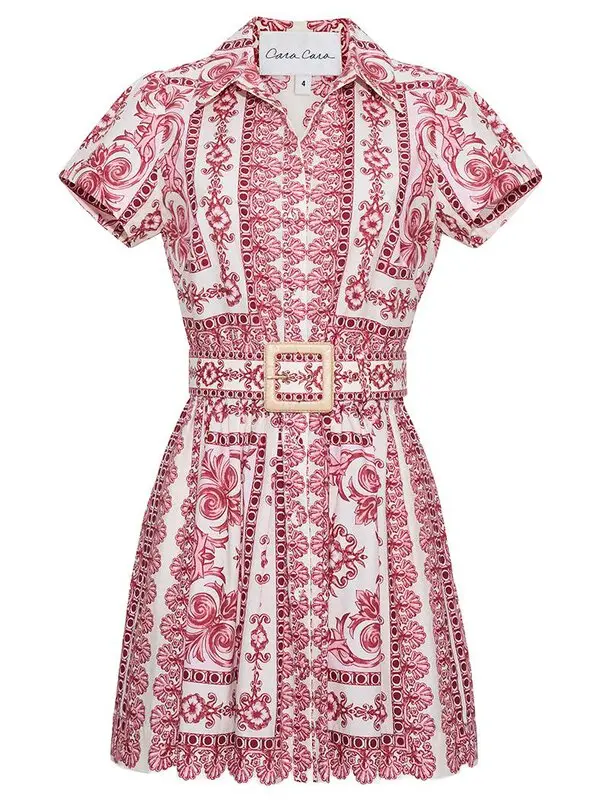 Cara Cara Mini Shirtdress With Belt - Hudson Scarf Egret