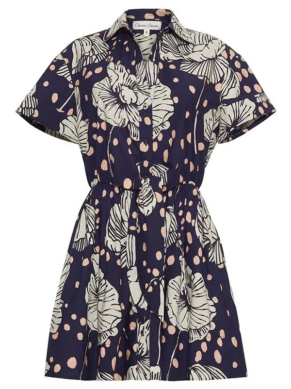 Cara Cara Asbury Printed Mini Shirtdress - Dotted Flora Navy