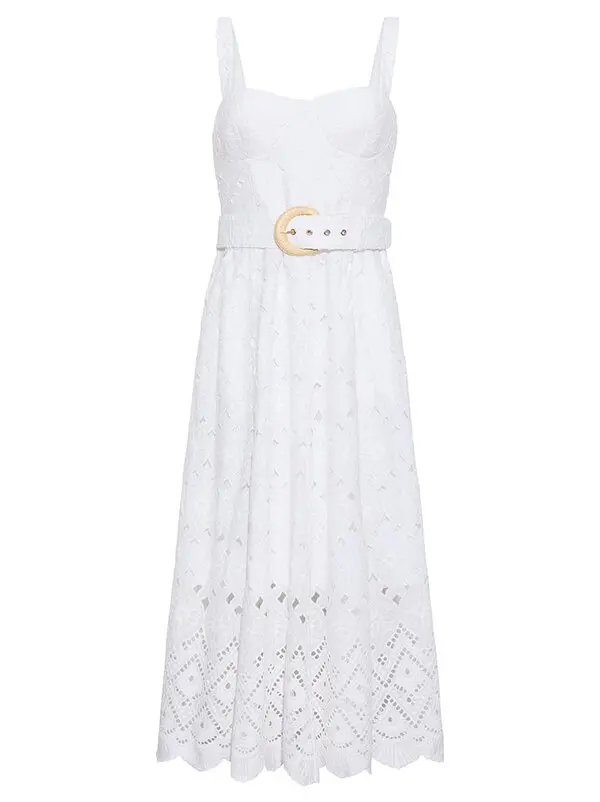 Cara Cara Calypso Fit & Flare Midi Dress - Trellis Eyelet White