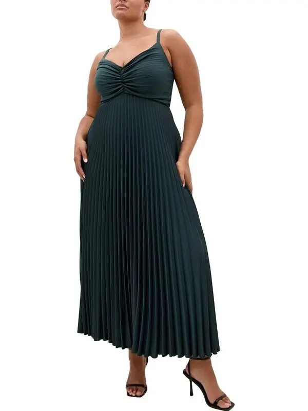 City Chic Ariana Pleated A-line Dress - Emerald