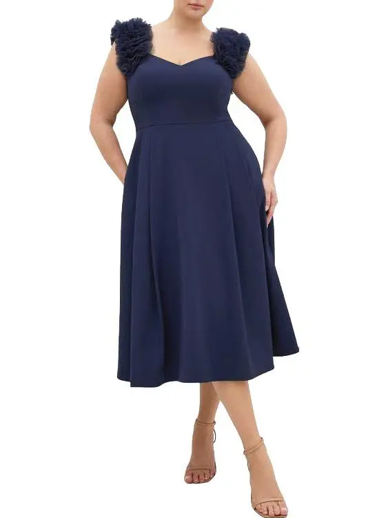 City Chic Roselyn Fit & Flare Cocktail Dress - Navy