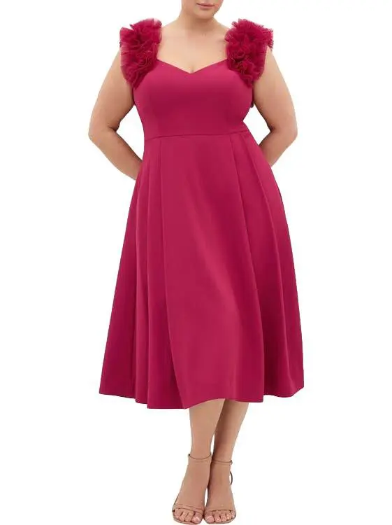 City Chic Roselyn Fit & Flare Cocktail Dress - Raspberry