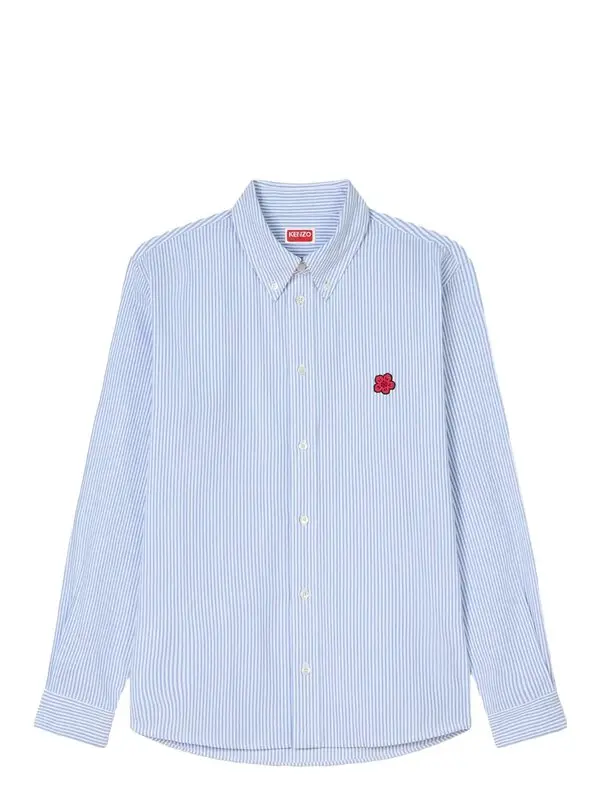 Kenzo Boke Flower` Embroidered Casual Shirt In Seersucker Cotton - Blue