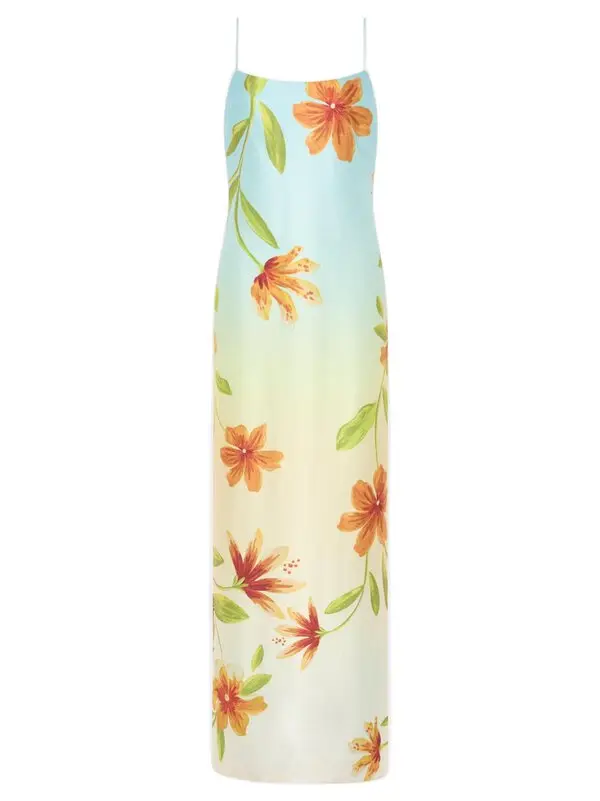 MILLY Lily Floral Satin Maxi Dress - Yellow