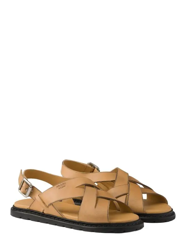 Prada Antiqued Leather Sandals - Neutral