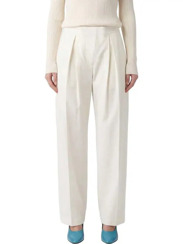 JIL SANDER Wide Leg Pleated Trousers - Milk