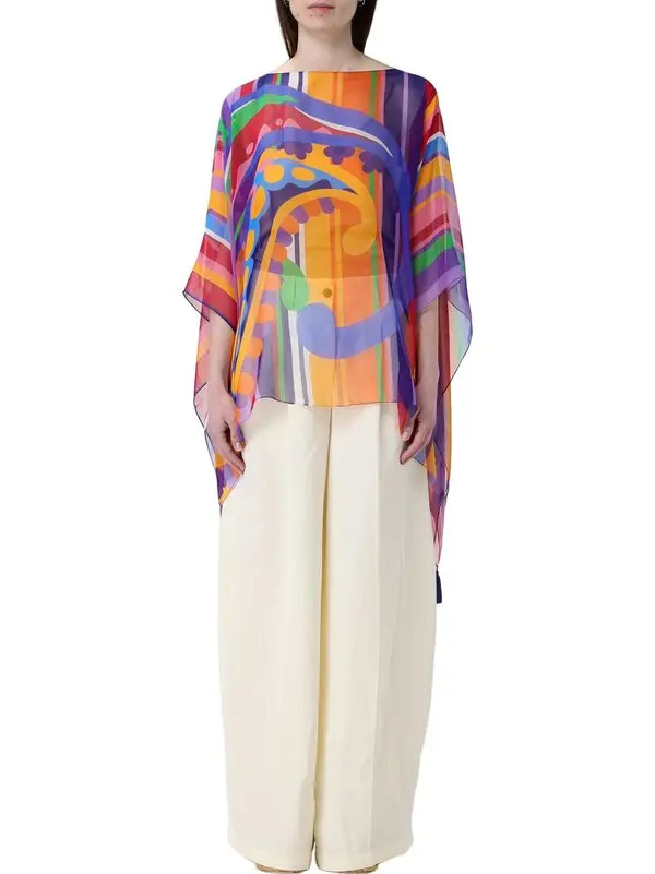 Etro Abstract Print Sheer Silk Poncho - Multicolor