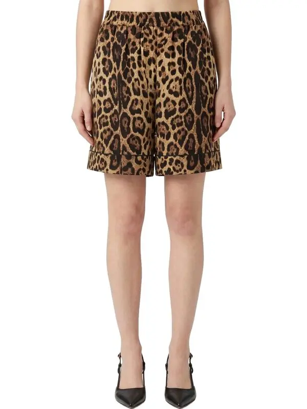 Dolce & Gabbana Animalier Silk Shorts - Brown