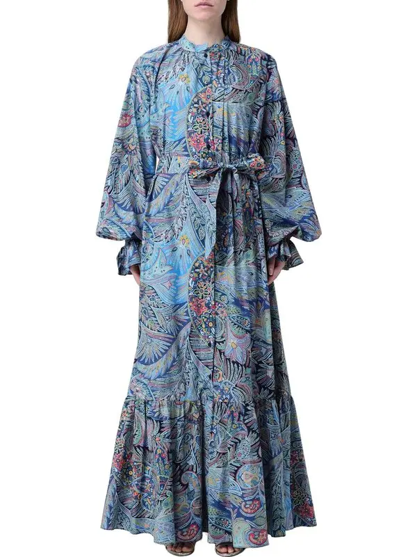 Etro Stretch Cotton Paisley Maxi Dress - Blue