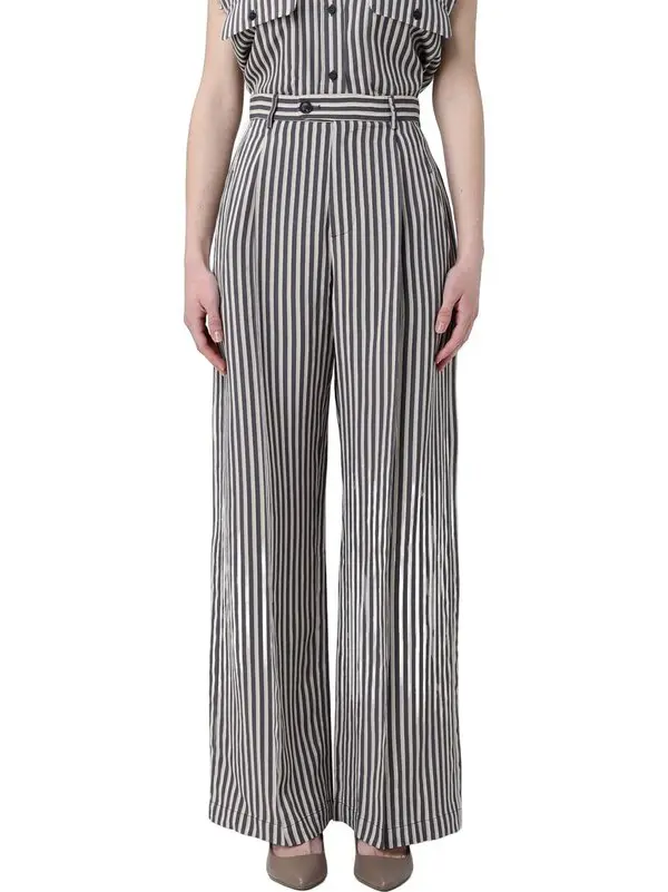 TELA Striped Viscose Blend Palazzo Pants - Black