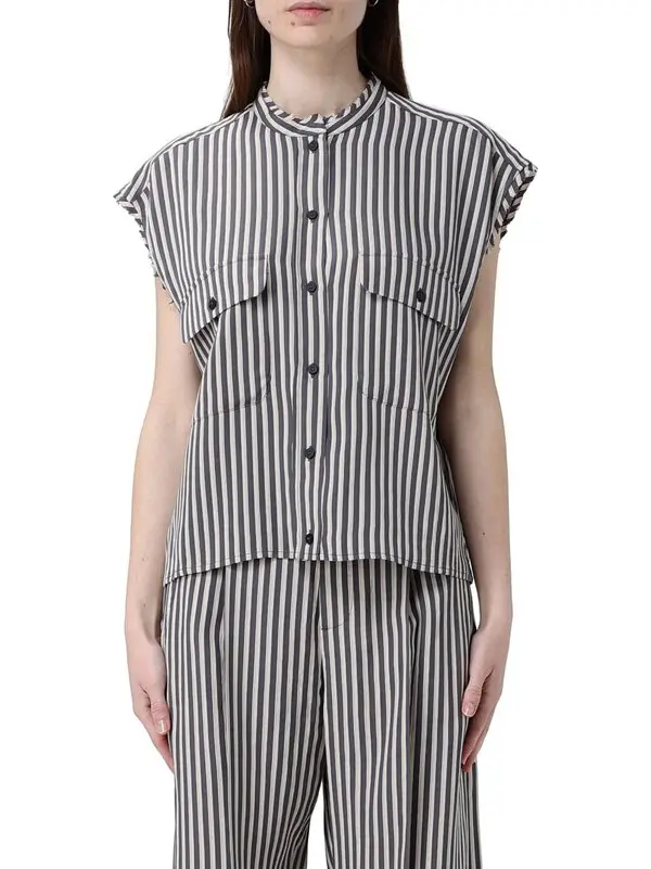 TELA Striped Cotton Sleeveless Shirt - Black