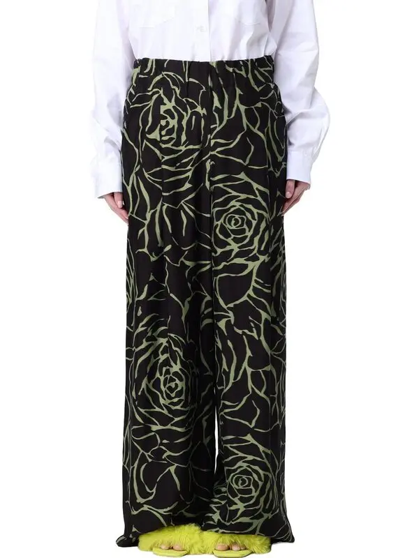 Dries Van Noten Floral Print Viscose Palazzo Trousers - Black