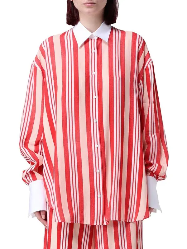 Ermanno Scervino Striped Viscose Relaxed Fit Shirt - Red