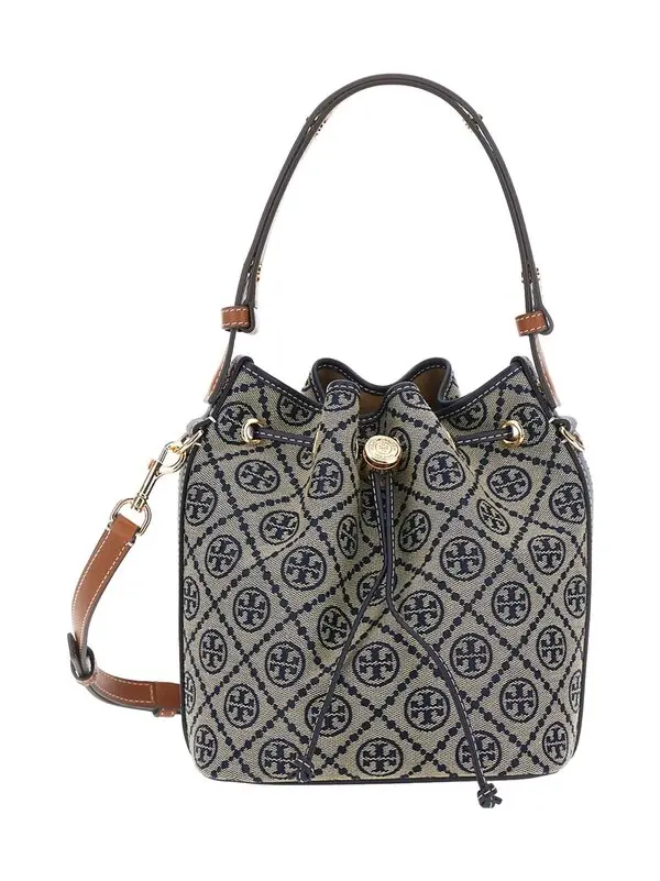 Tory Burch T Monogram Mini Jacquard Canvas Bucket Bag - Blue