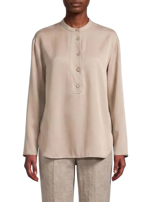 Emporio Armani Mandarin Collar Long Sleeve Shirt - Beige