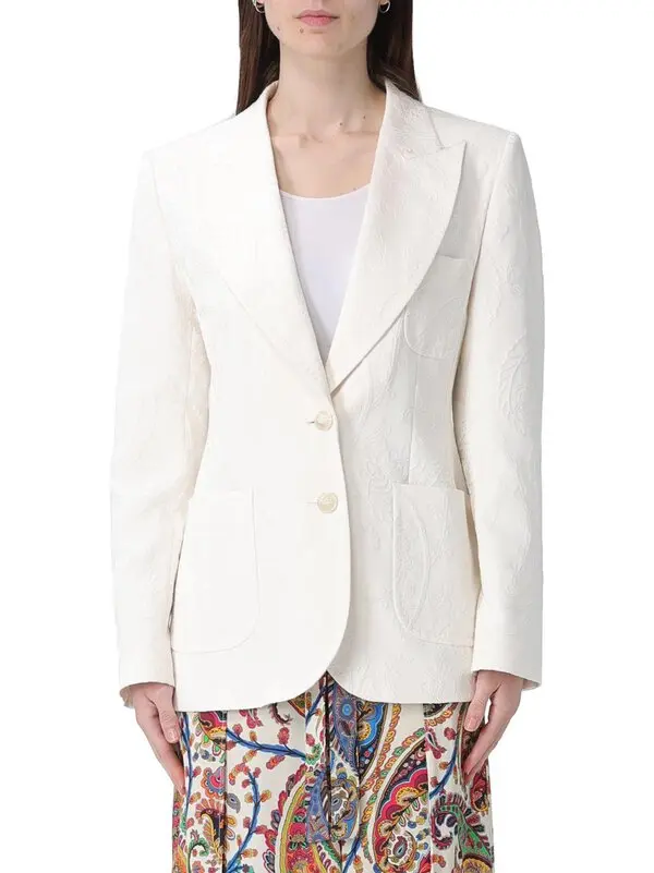Etro Textured Paisley Jacquard Single Breasted Jacket - White