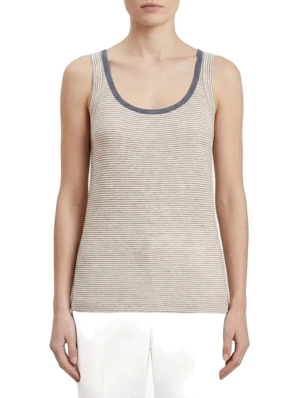 Brunello Cucinelli Striped Linen Tank Top - Brown