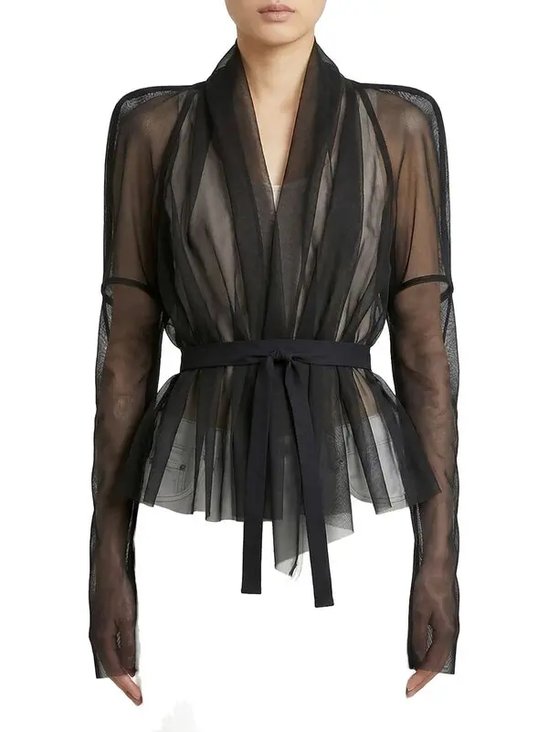 Rick Owens Sheer Silk Draped Blazer - Black