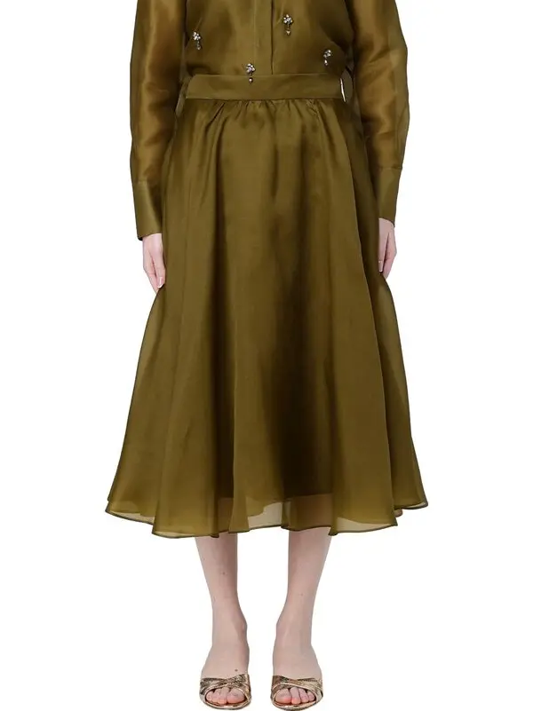 Max Mara Silk Organza Midi Skirt - Olive