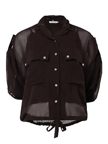 LEEM Military Button-down Woven Blouse - Brown