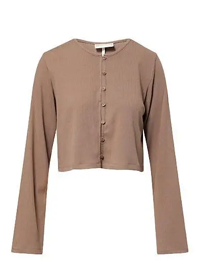 THE COUTURE CLUB Button-through Ribbed Cotton-jersey Top - Brown