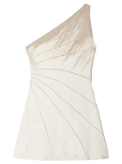 Sandro Satin One-shoulder Mini Dress - Latte