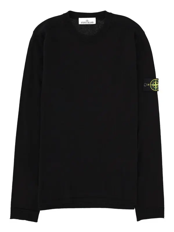 Stone Island Maglia In Cotone Con Patch Logo - Black