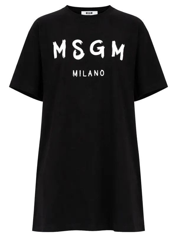 MSGM Abito Con Logo Pennellato - Black