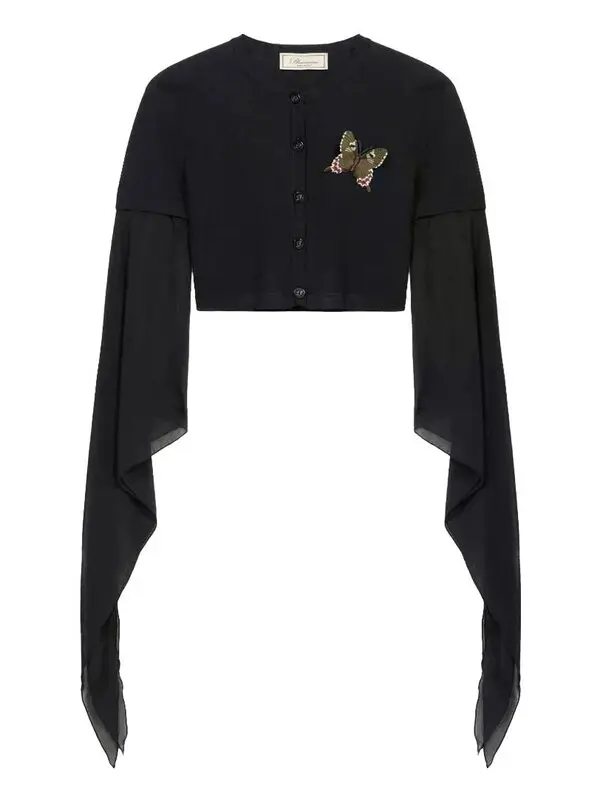 Blumarine Butterfly Appliqué Flared-sleeve Cardigan - Black
