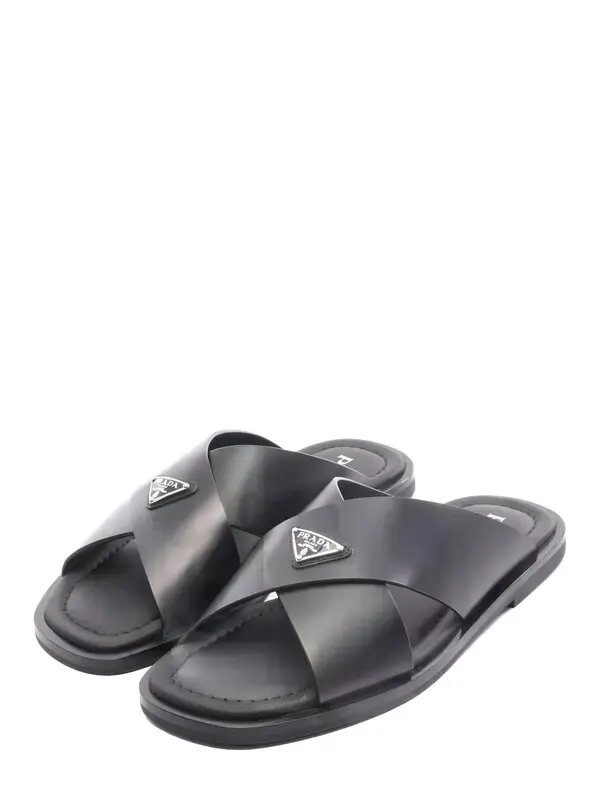 Prada 2020s Criss-cross Strap Leather Sandals - Black