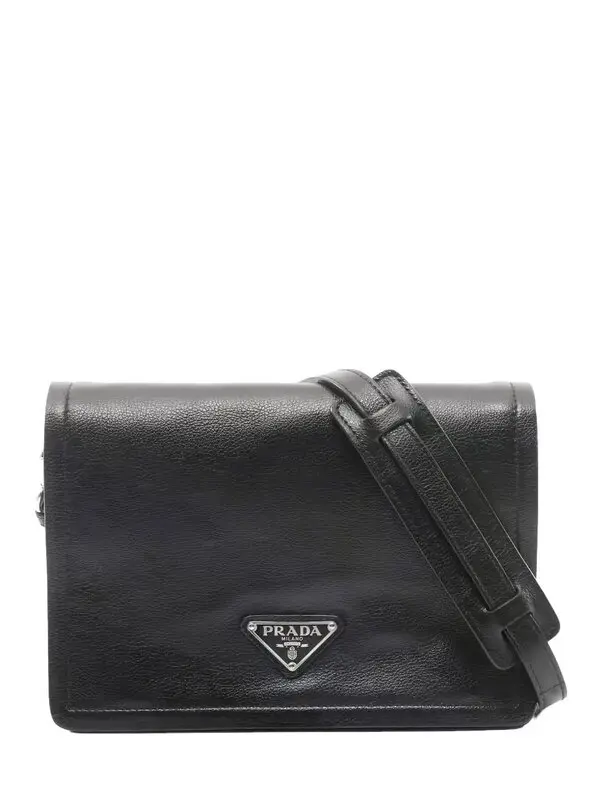 Prada 2010s Glace Leather Shoulder Bag - Black