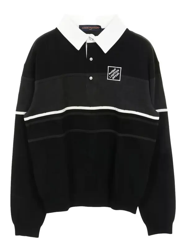 LOUIS VUITTON 2020s Monogram-jacquard Long-sleeve Polo Shirt - Black
