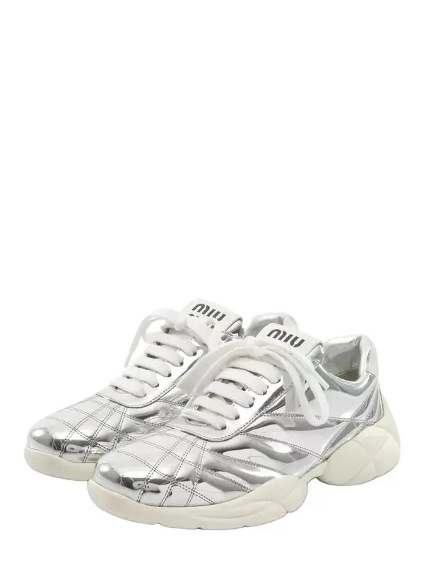 Miu Miu Metallic Quilted Sneakers - Silver