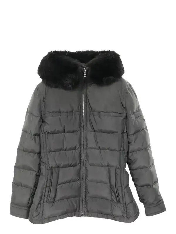 Prada 2010s Hooded Logo-plate Down Jacket - Grey