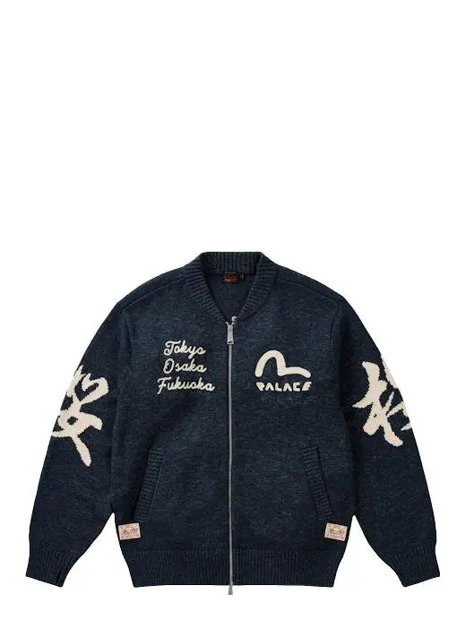 PALACE X Evisu Zip Through Chunky Knit - Indigo