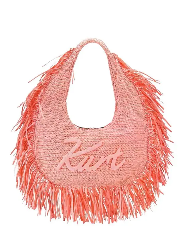 Kurt Geiger Raffia Hobo Bag With Fringe - Pink