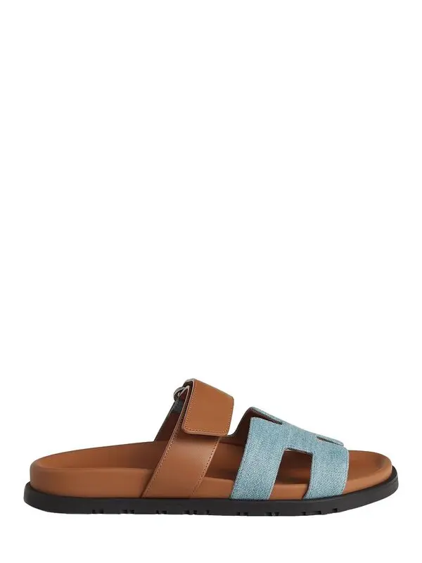 Hermès Chypre Sandal In Denim And Calfskin - Bleu Clair/naturel